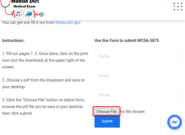 Form MCSA-5875 Manual Fill - On the Spot DOT Medical Exams